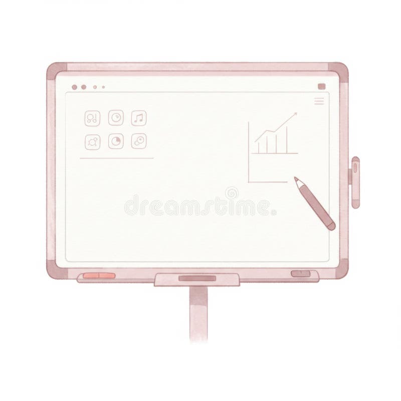 Pastel Pink Digital Whiteboard with Icons and Graph Stock Illustration ...