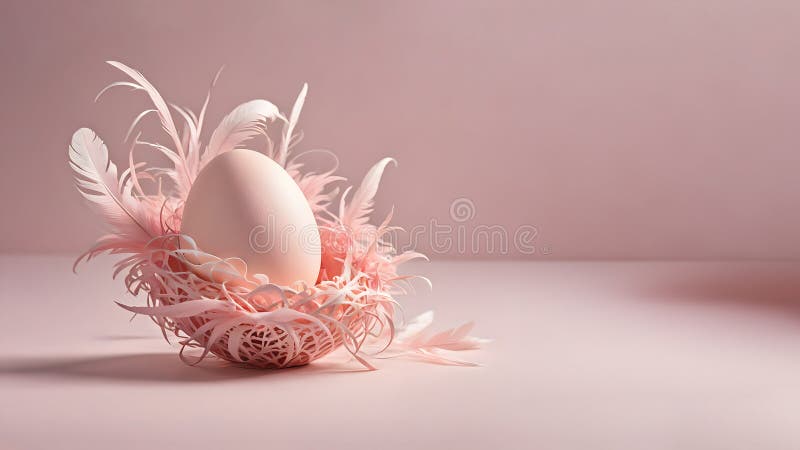Pastel Pink Easter Egg in a Soft Pink Nest Covered with Pink Feathers ...