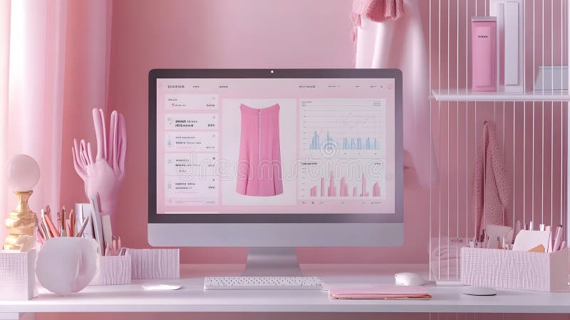 Pastel Pink Fashion Design Software on a Modern Computer Screen Stock ...