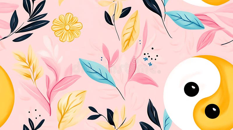 Pastel Pink Floral Yin Yang Seamless Pattern Stock Illustration ...