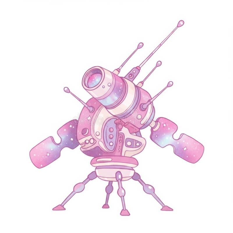 Pastel Pink Galaxy Telescope Robot Illustration Stock Illustration ...