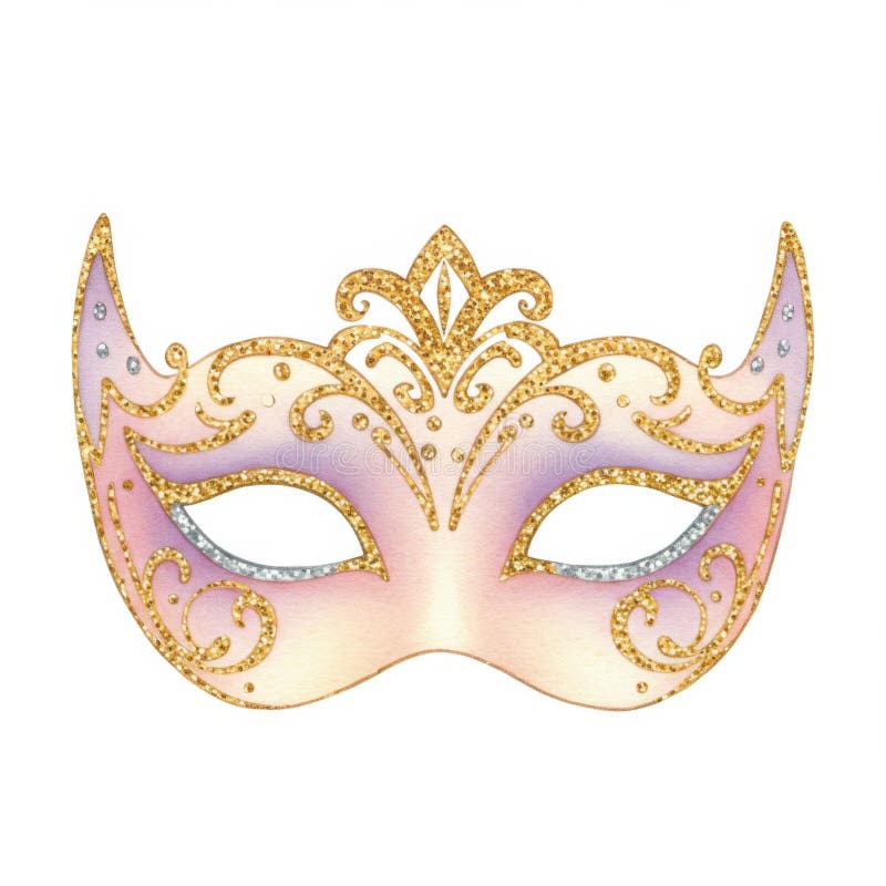 Pastel Pink and Gold Glitter Venetian Mask Stock Illustration ...