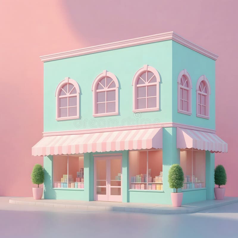Pastel Pink and Green Store Front with Awning Stock Illustration ...