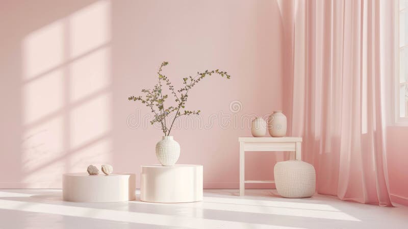 Pastel Pink Interior with Minimalist Decor Stock Photo - Image of ...
