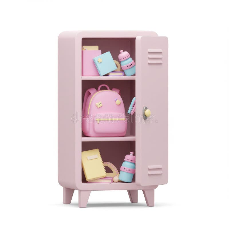 Pastel Pink Locker with School Supplies and Backpack Stock Illustration ...