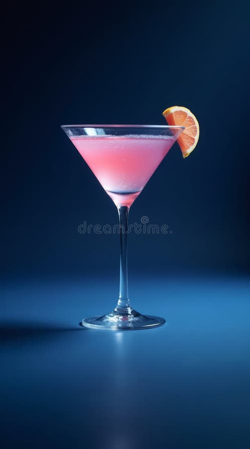 Pastel Pink Martini with a Delicate Garnish Placed Against a Deep Navy ...
