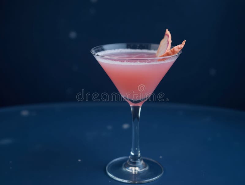 Pastel Pink Martini with a Delicate Garnish Placed Against a Deep Navy ...