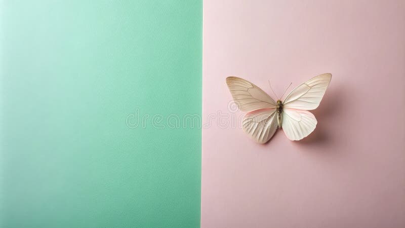 Pastel Pink and Mint Green Background with Delicate White Butterfly ...