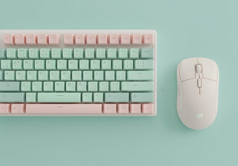 Pastel Pink and Mint Green Keyboard and Mouse Stock Illustration ...