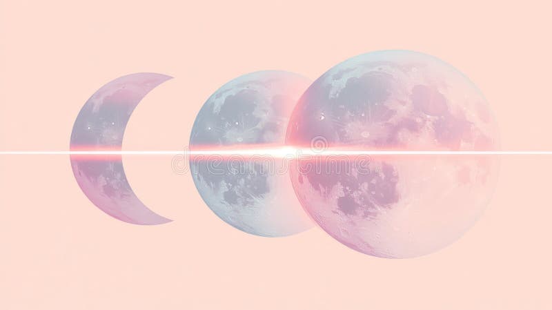 Pastel Pink Moon Phases with Soft Light Rays Stock Illustration ...