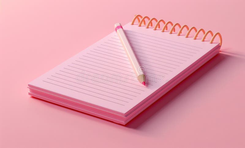 Pastel Pink Notepad with Pencil Stock Illustration - Illustration of ...