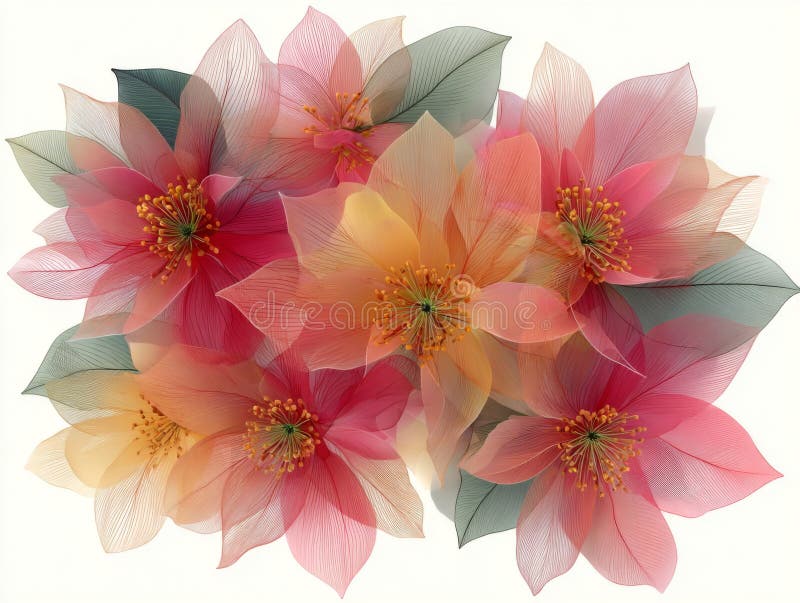 Pastel Pink Orange Translucent Flower Bouquet Stock Illustration ...