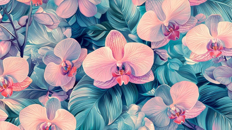 Pastel Pink Orchid Seamless Pattern for Fabric Printing Generative AI ...