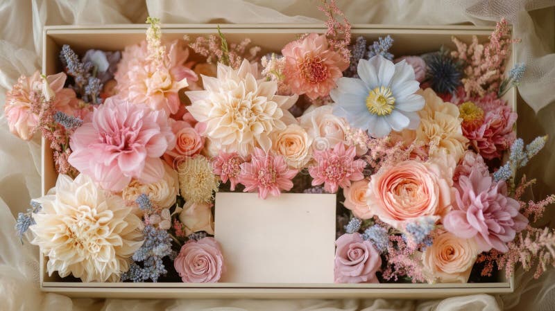 Pastel Pink and Peach Flower Arrangement in a Gift Box Stock ...