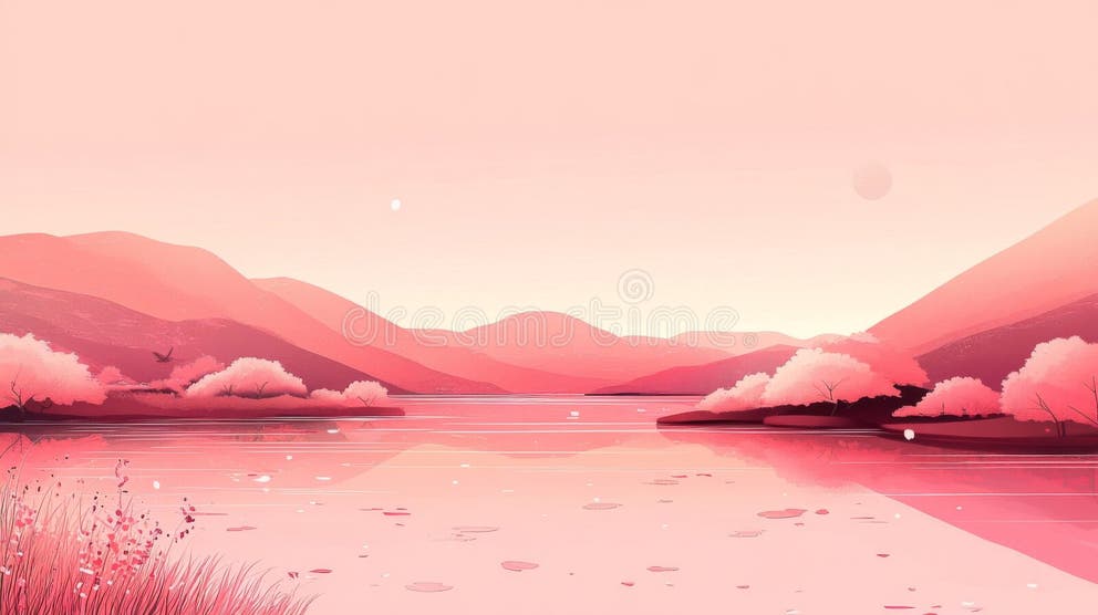 Pastel Pink Pixel Art Landscape Stock Illustration - Illustration of ...