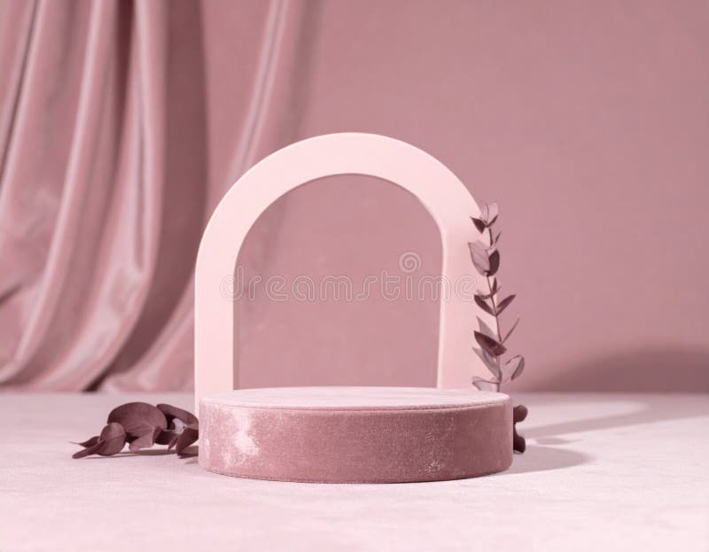 Pastel Pink Product Display with Arch and Eucalyptus Stock Illustration ...