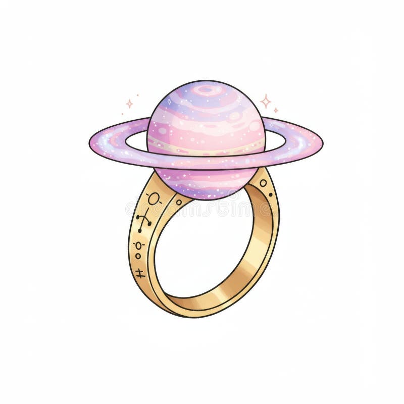 Pastel Pink and Purple Planet Ring Digital Illustration Stock ...