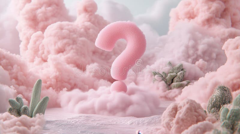 Pastel Pink Question Mark in Cloud-like Dreamscape for Creative Design ...