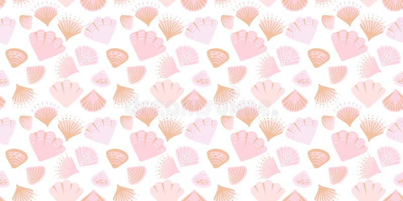 Pastel Pink Seamless Pattern with Creative Shapes Seashells on a Light ...