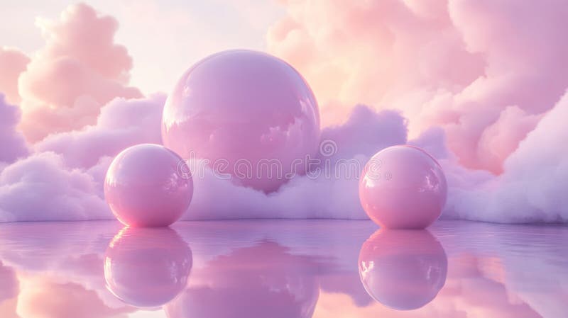 Pastel Pink Spheres on Fluffy Clouds Stock Illustration - Illustration ...