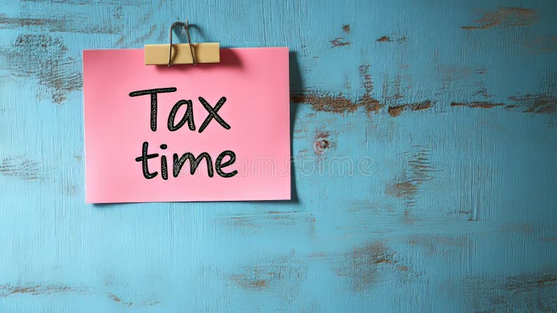 Pastel Pink Sticky Note with a Reminder Text Tax Time on a Blue ...