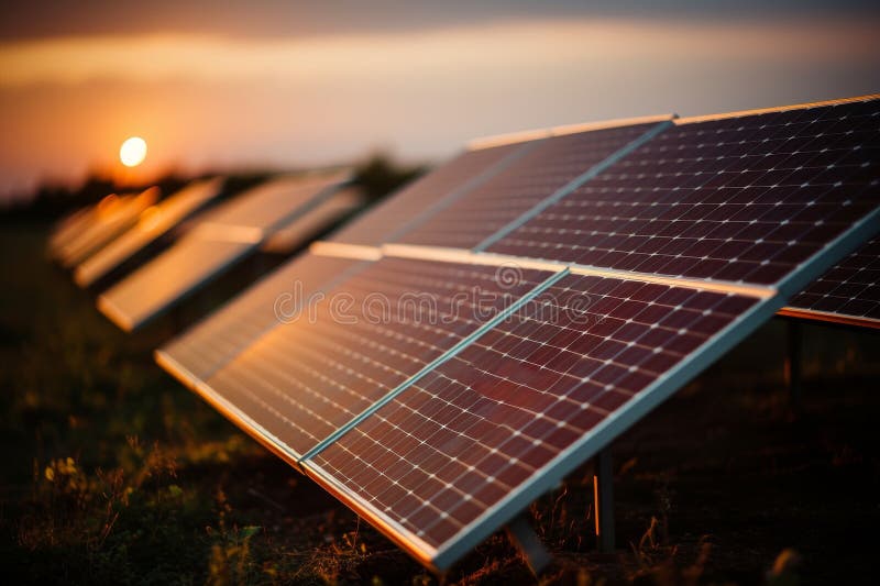 Pastel Pink Sunset on Solar Panels, Symbolizing Solar Energy S ...