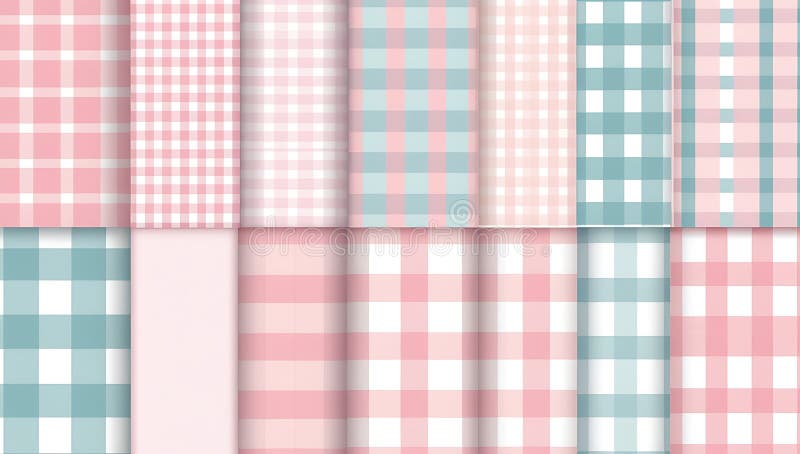 Pastel Pink and Teal Gingham Fabric Pattern Collection Stock ...