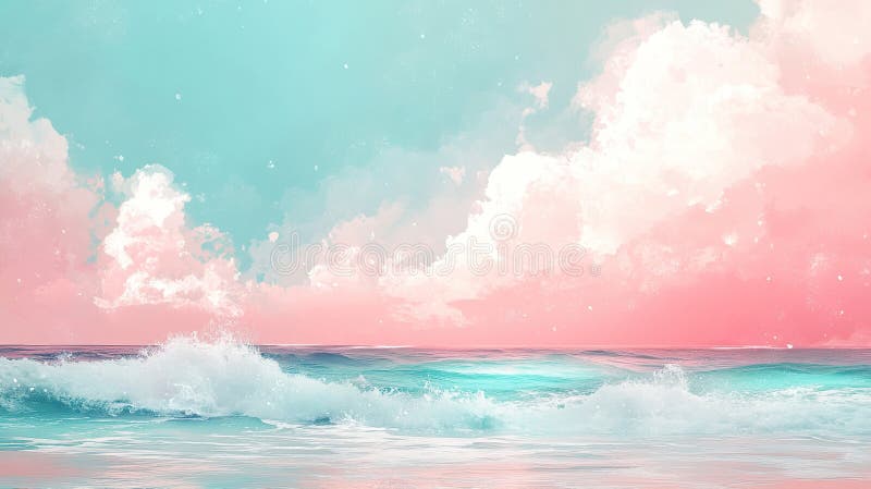 Pastel Pink and Teal Ocean Sunset with Waves Stock Photo - Image of ...