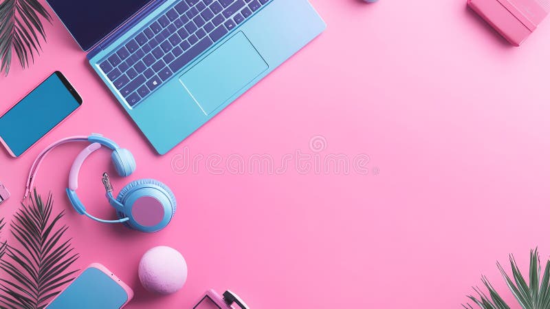 Pastel Pink Tech Minimalism Illustration Stock Photo - Image of flat ...