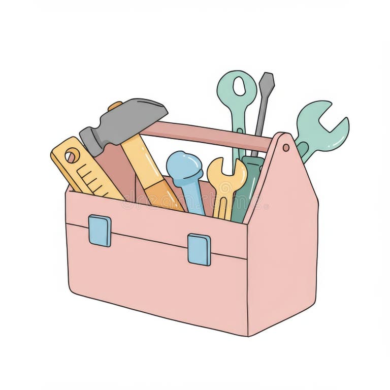 Pastel Pink Toolbox with Various Tools Illustration Stock Illustration ...