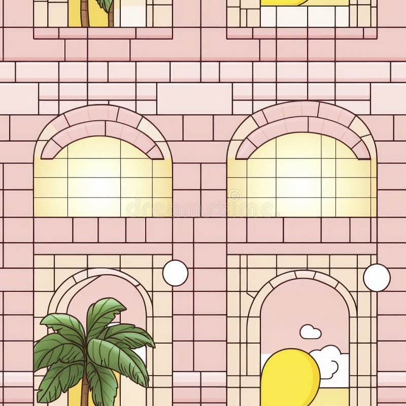 Pastel Pink Vaporwave Architectural Seamless Pattern Stock Illustration ...