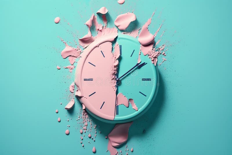 Pastel Pink Wall Clock on a Blue Background Falls Down, Created with ...