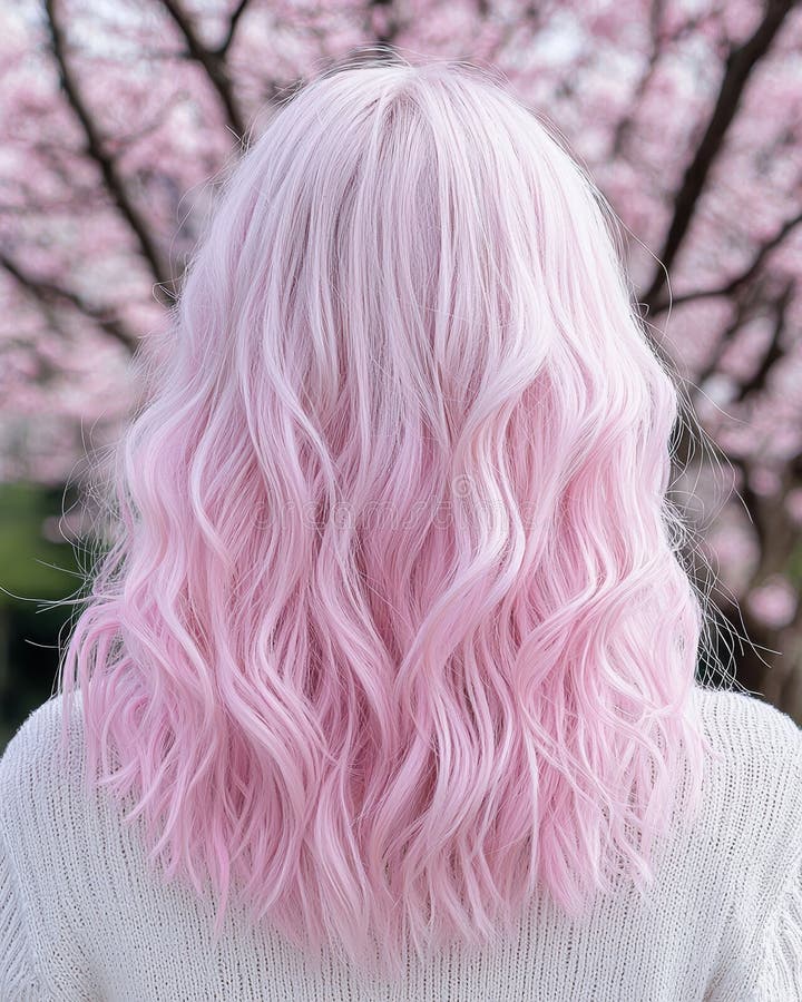Pastel Pink Wavy Hair, Back View, Close Up Stock Illustration ...