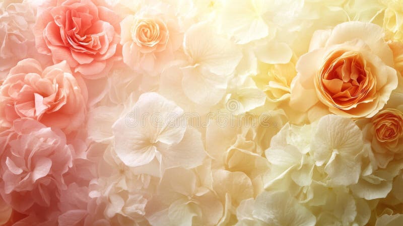 Pastel Pink and White Roses and Hydrangeas Floral Background Stock ...