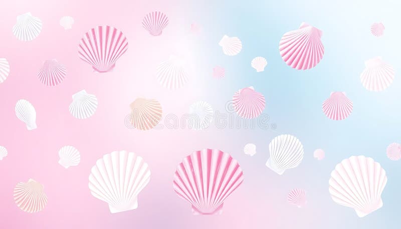 Pastel Pink White Scallop Shells Floating Soft Background Stock ...