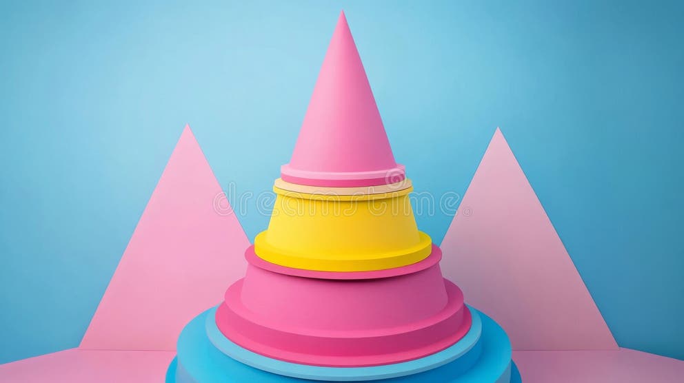 Pastel Pink Yellow Blue Geometric Cone Shapes Stack Stock Illustration ...