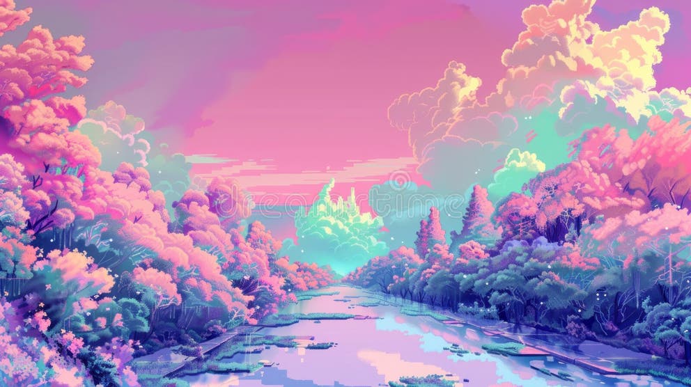 Pastel Pixel Paradise Background Stock Illustration - Illustration of ...