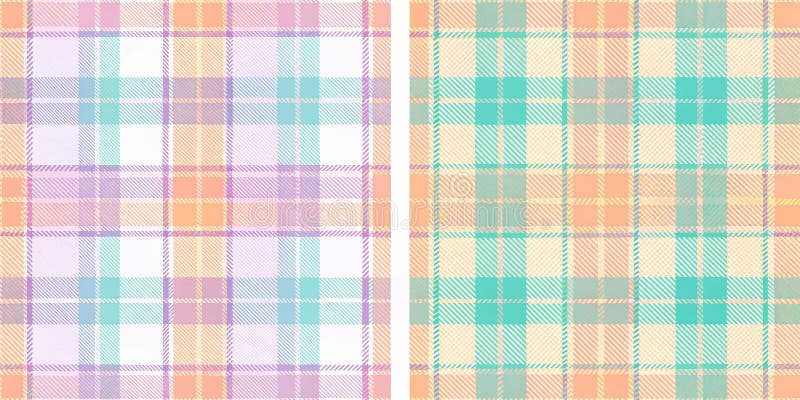 Pastel Plaid Fabric Textures Two Seamless Patterns in Soft Peach ...