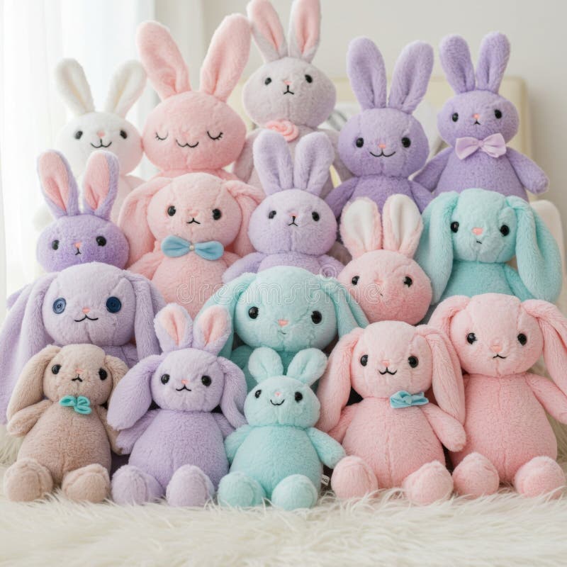 Pastel Plush Rabbits Collection Soft Toys Stock Illustration ...