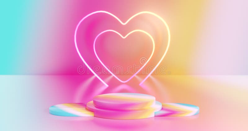 Pastel Podium Stage with Hearts Neon Light Stock Footage - Video of ...