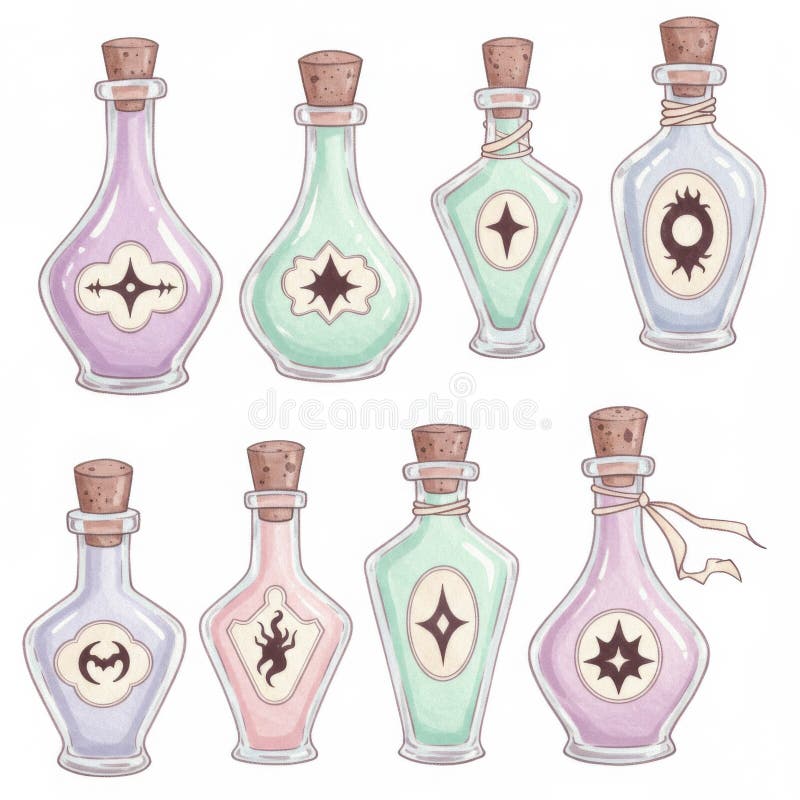 Pastel Potions Bottles Watercolor Illustration Stock Illustration ...