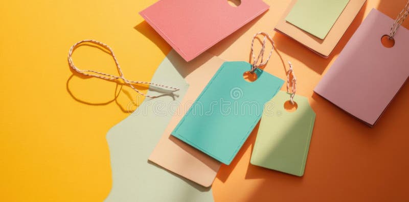 Pastel Price Tags Lay on a Yellow Surface, Decorative Concept Stock ...