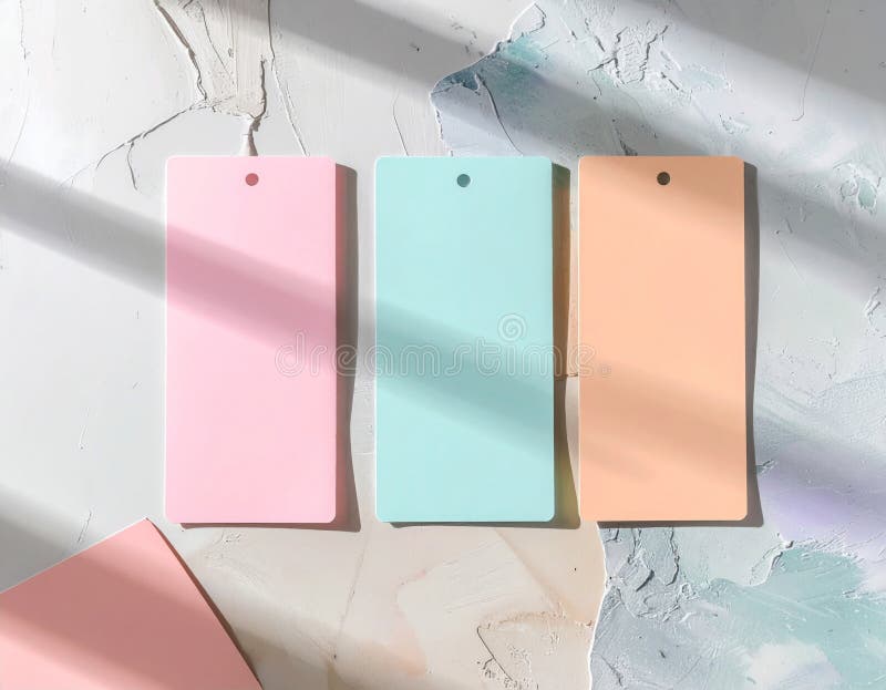 Pastel Price Tags Mockup on Textured Surface in Light and Shadows Stock ...