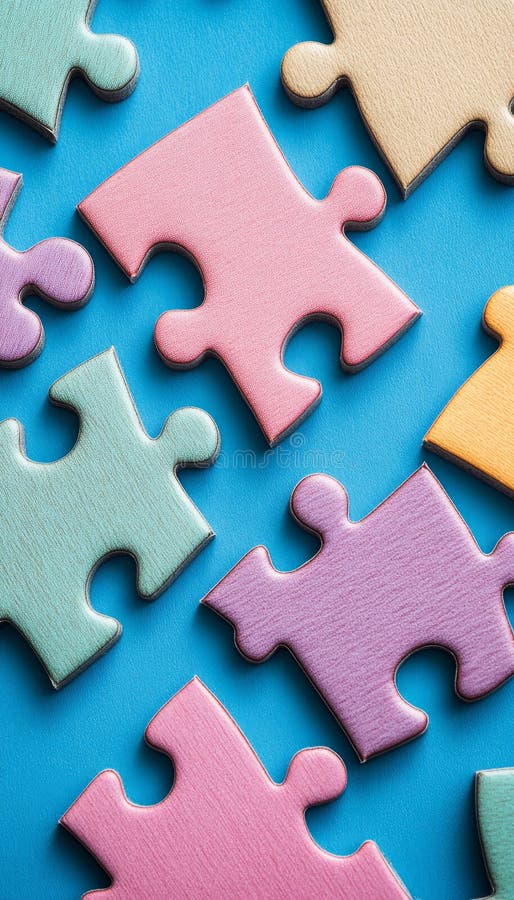 Pastel Puzzle Pieces on Blue Background, Teamwork, Problem-Solving ...