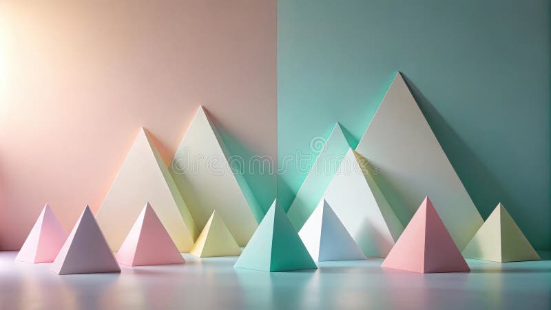Pastel Pyramid Abstract Composition Featuring Geometric Shapes Against ...
