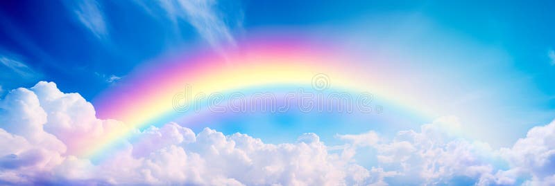 Pastel Rainbow Arch Against a Bright Blue Sky, Symbolizing Hope and Joy ...