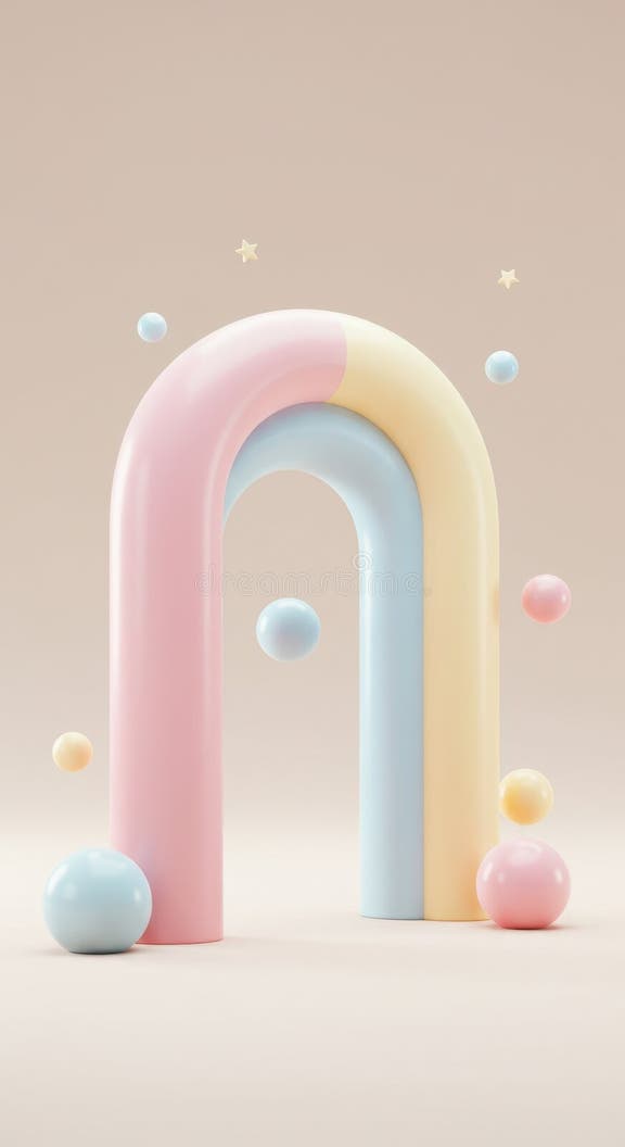Pastel Rainbow Arch with Floating Spheres Stock Illustration ...