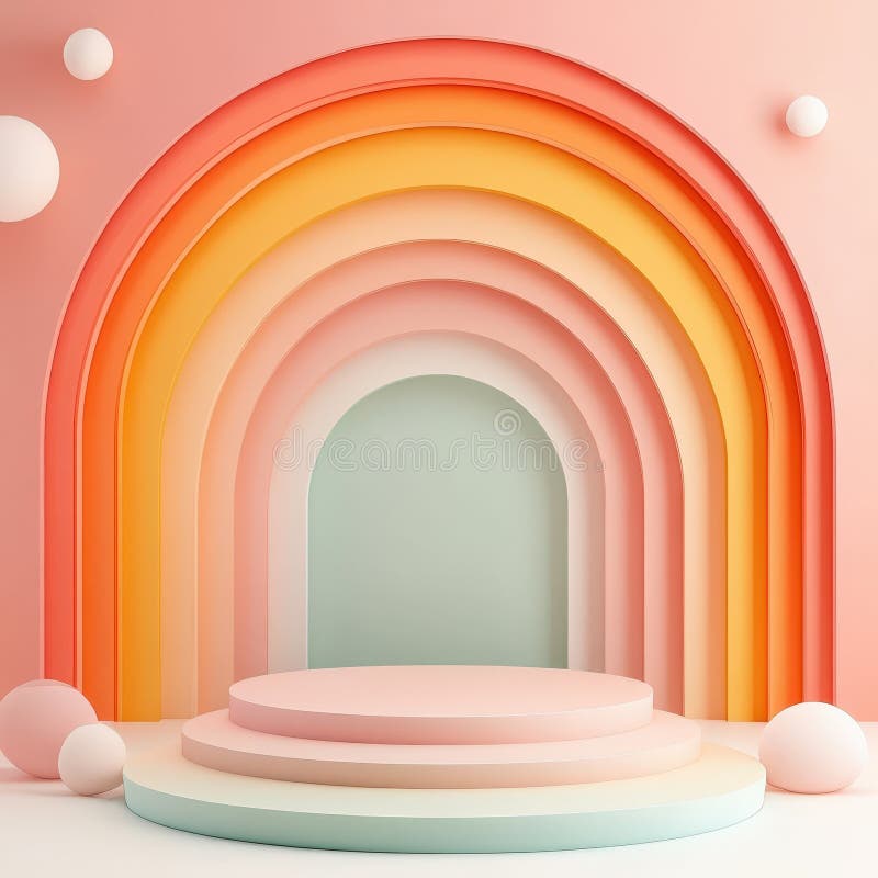 Pastel Rainbow Arch with Platform for Product Display. Stock ...