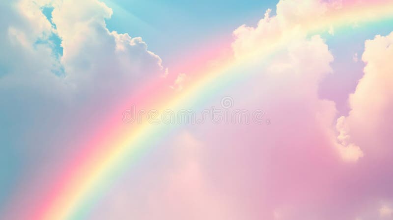 Pastel Rainbow Arch in Soft Pink Cloudscape Stock Illustration ...