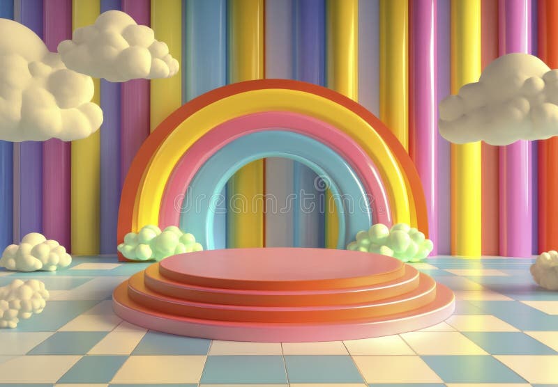 Pastel Rainbow Arch and Tiered Display Platform Stock Illustration ...